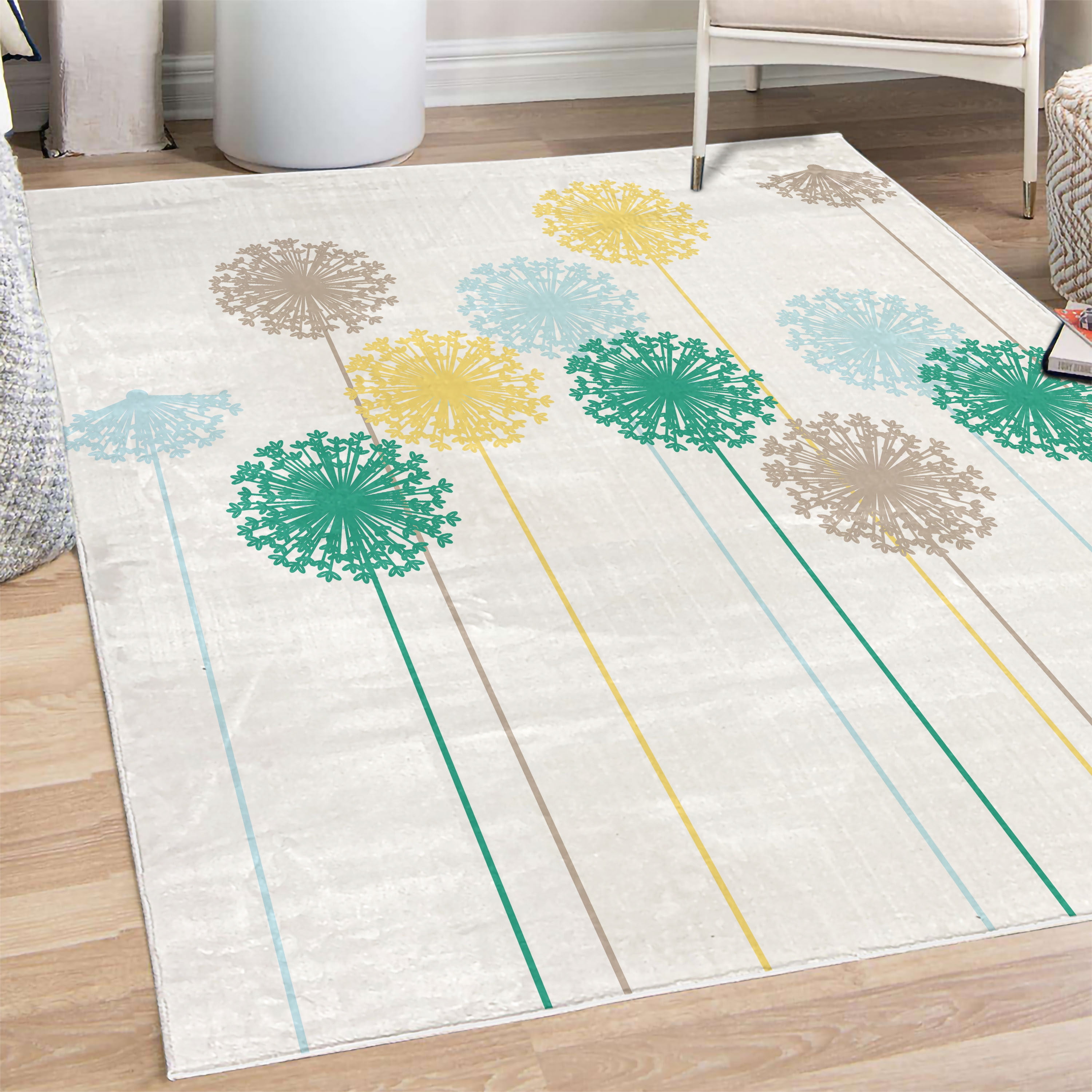 Dandelion Decorative Rug, Abstract Wildflower Silhouettes Botanical ...