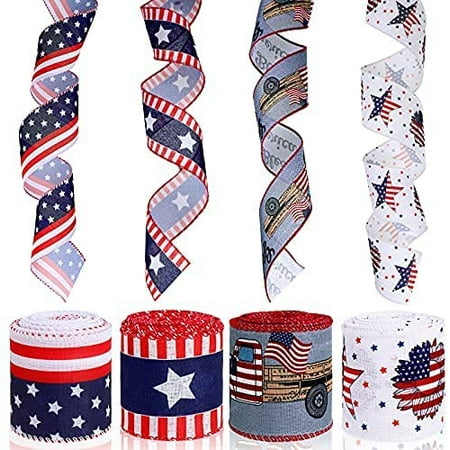 Patriotic Burlap Ribbons Independence Day Wired Edge Ribbon Stars ...