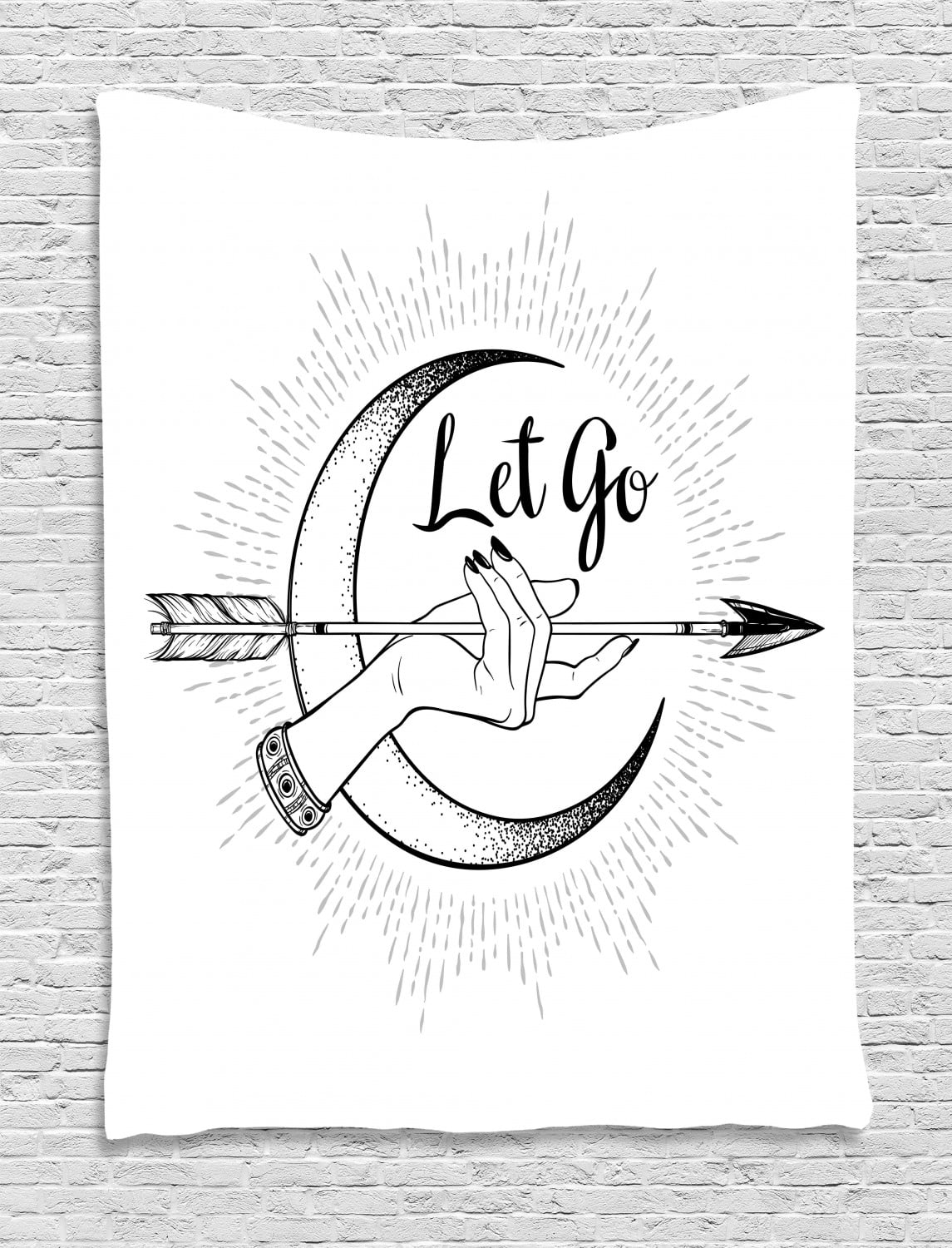 Magic Moon Tapestry, Cursive Let Go Lettering with Crescent and Hand ...