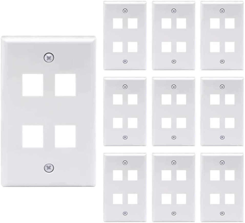 10 Pack 4-Port Keystone Wall Plate Keystone Jack Modular Inserts- White ...