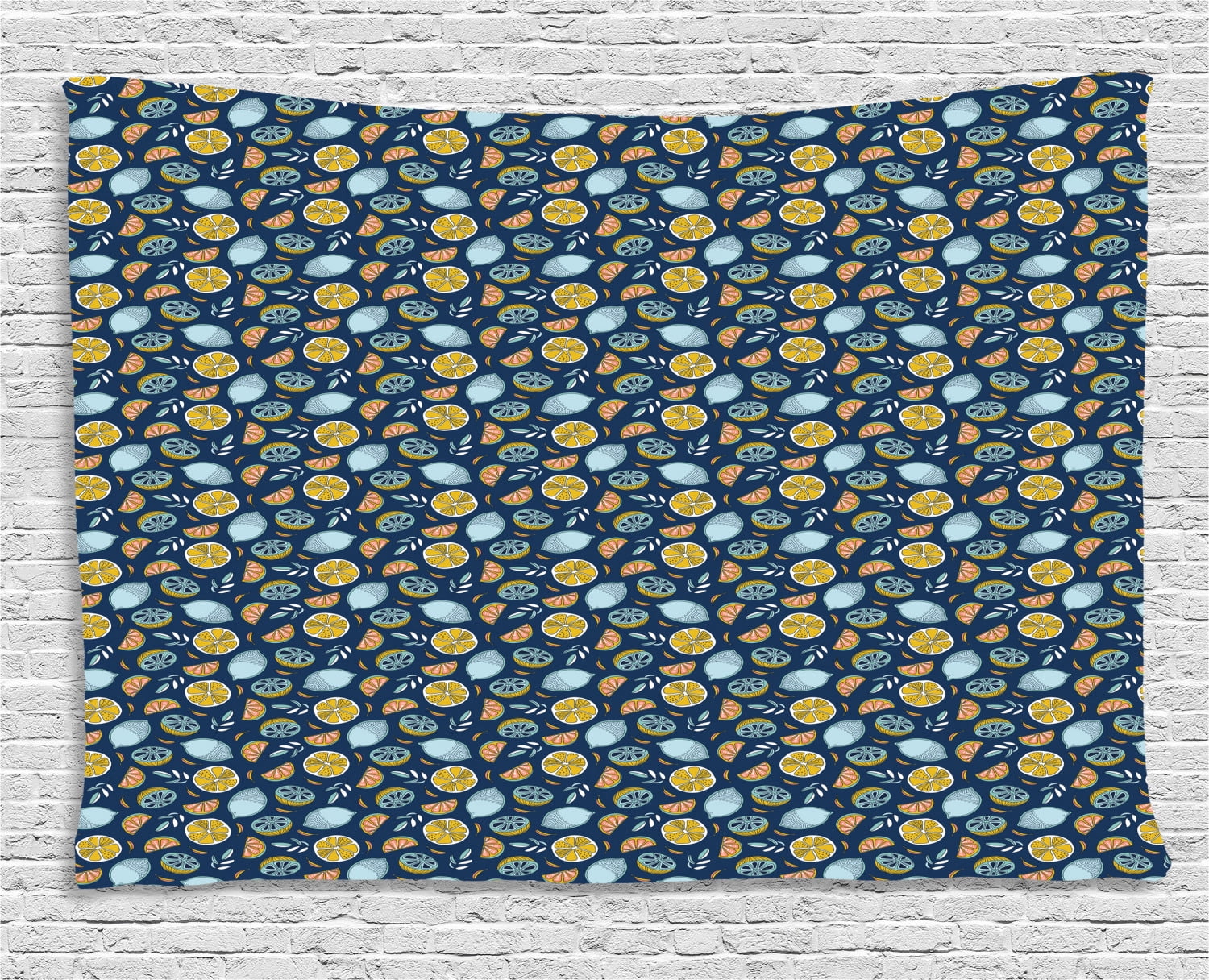 Fruits Tapestry, Sliced Lemons and Oranges Citrus Fruit and Leaves ...