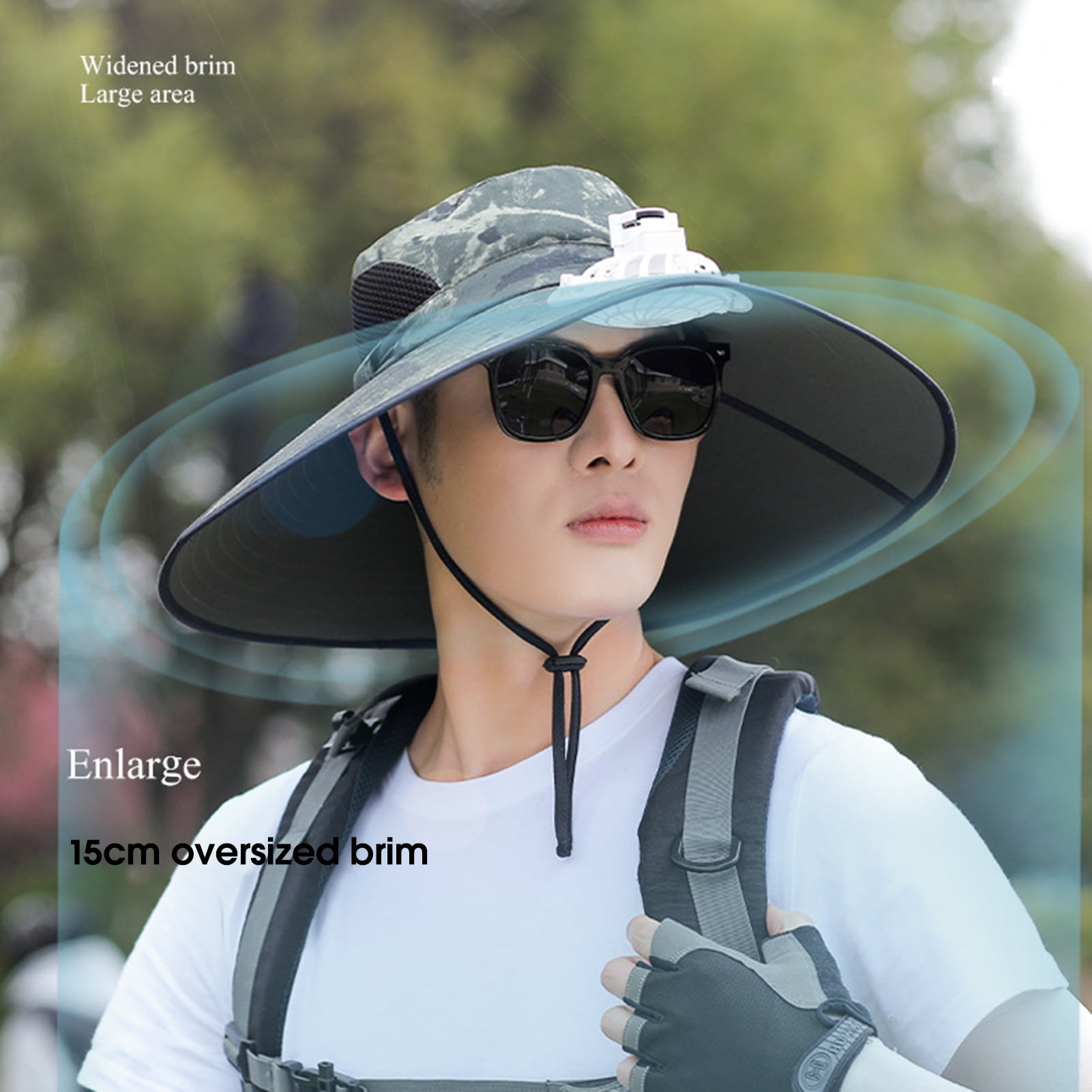 Zruodwans Sun Hat with Solar Fan, Mens Summer UV Protection Wide Brim ...