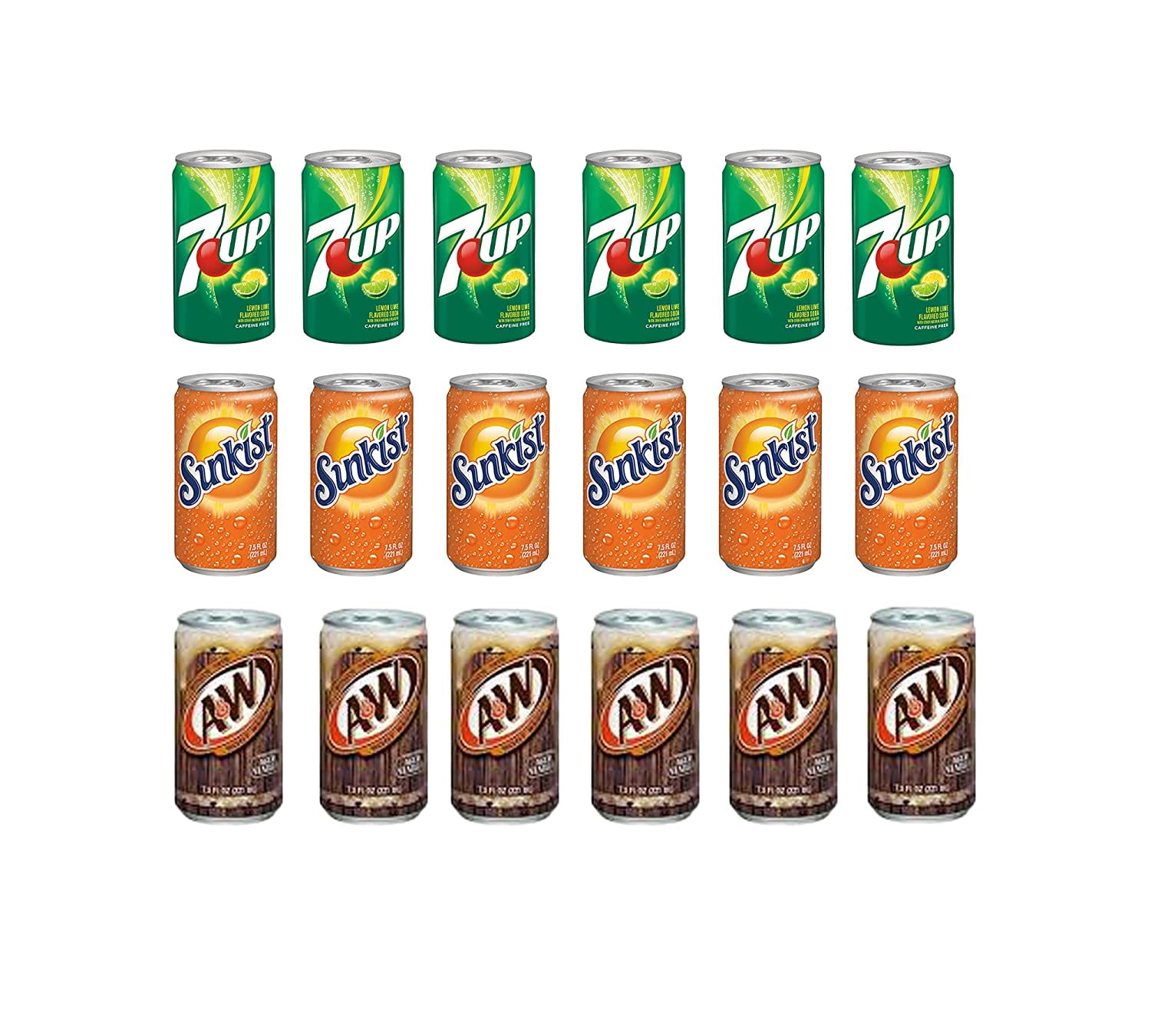 LUV BOX - VARIETY 7.5 OZ , PACK OF 18 , 7UP , Sunkist Orange , A&W Root ...