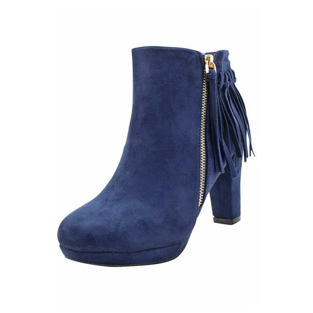 Royal Blue Tassel Fringe Chunky Heel Womens Booties Size 6 - Walmart.com