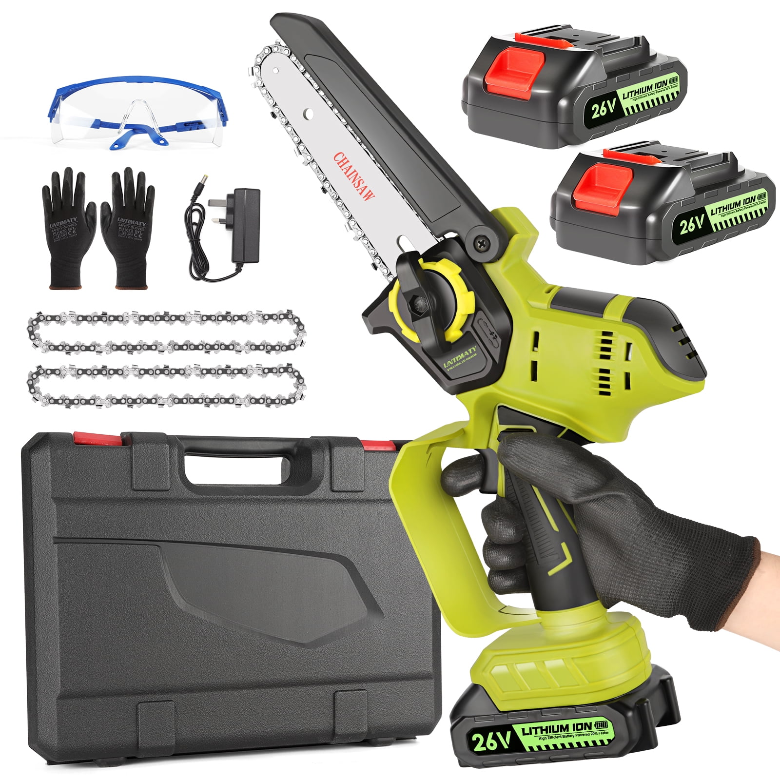 UNTIMATY 6" Mini Chainsaw, Handheld Cordless Chainsaw with 2 Batteries ...