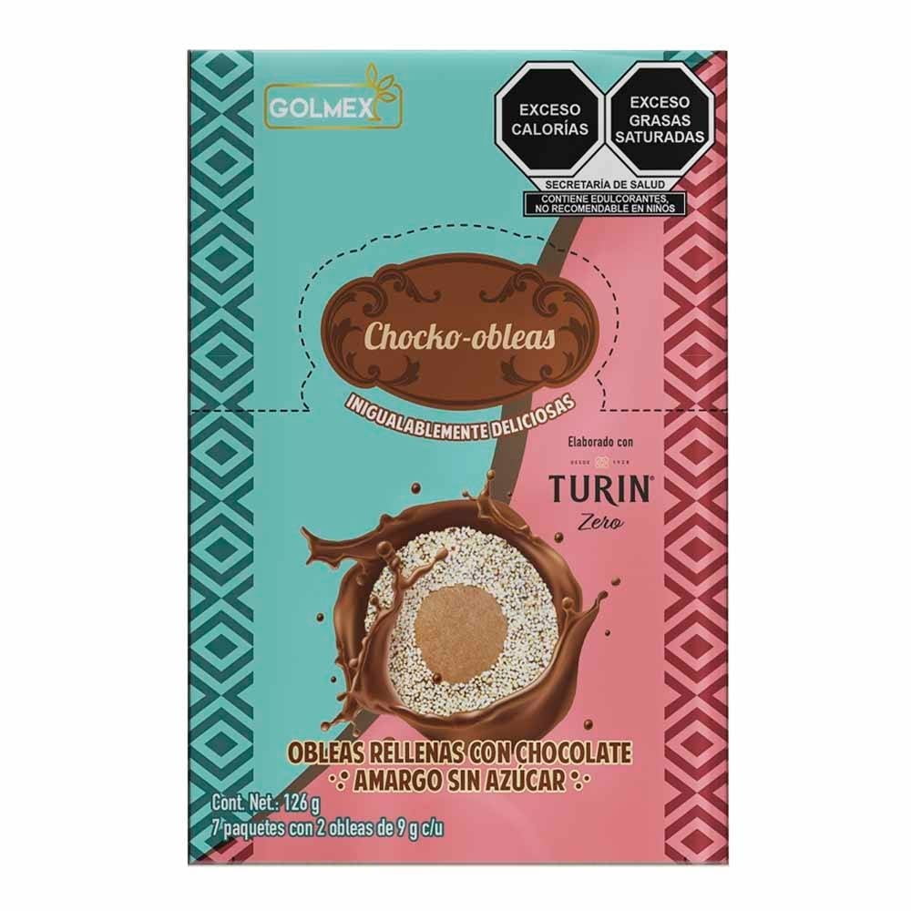 Obleas Golmex rellenas con chocolate amargo sin azúcar 2 pzas de 9 g c ...