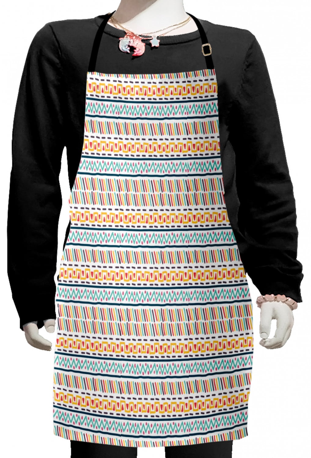 Abstract Kids Apron, Doodle Style Colorful Shapes Herringbone Zigzag ...