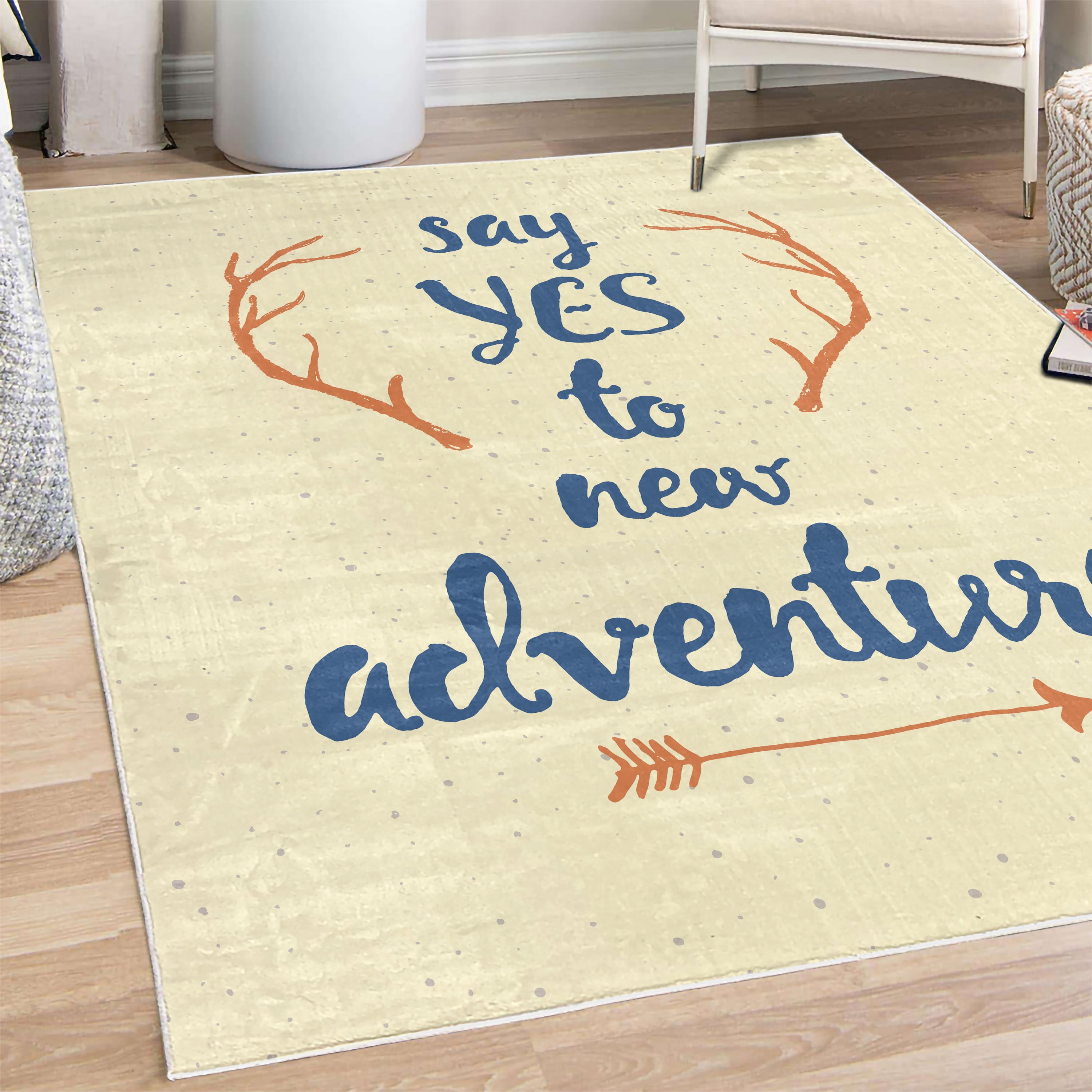 Adventure Decorative Rug, Calligraphic Words Antlers and Arrow on ...
