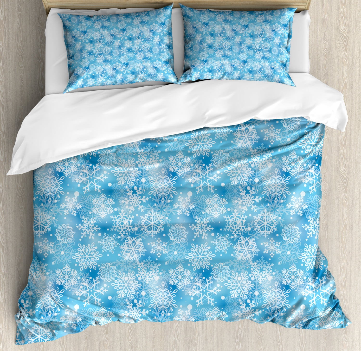 Snowflake Queen Size Duvet Cover Set, Pattern of Winter Motifs Cold ...
