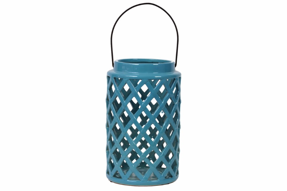 Round Lantern with Diagonal Cutout Design - Blue - Walmart.com