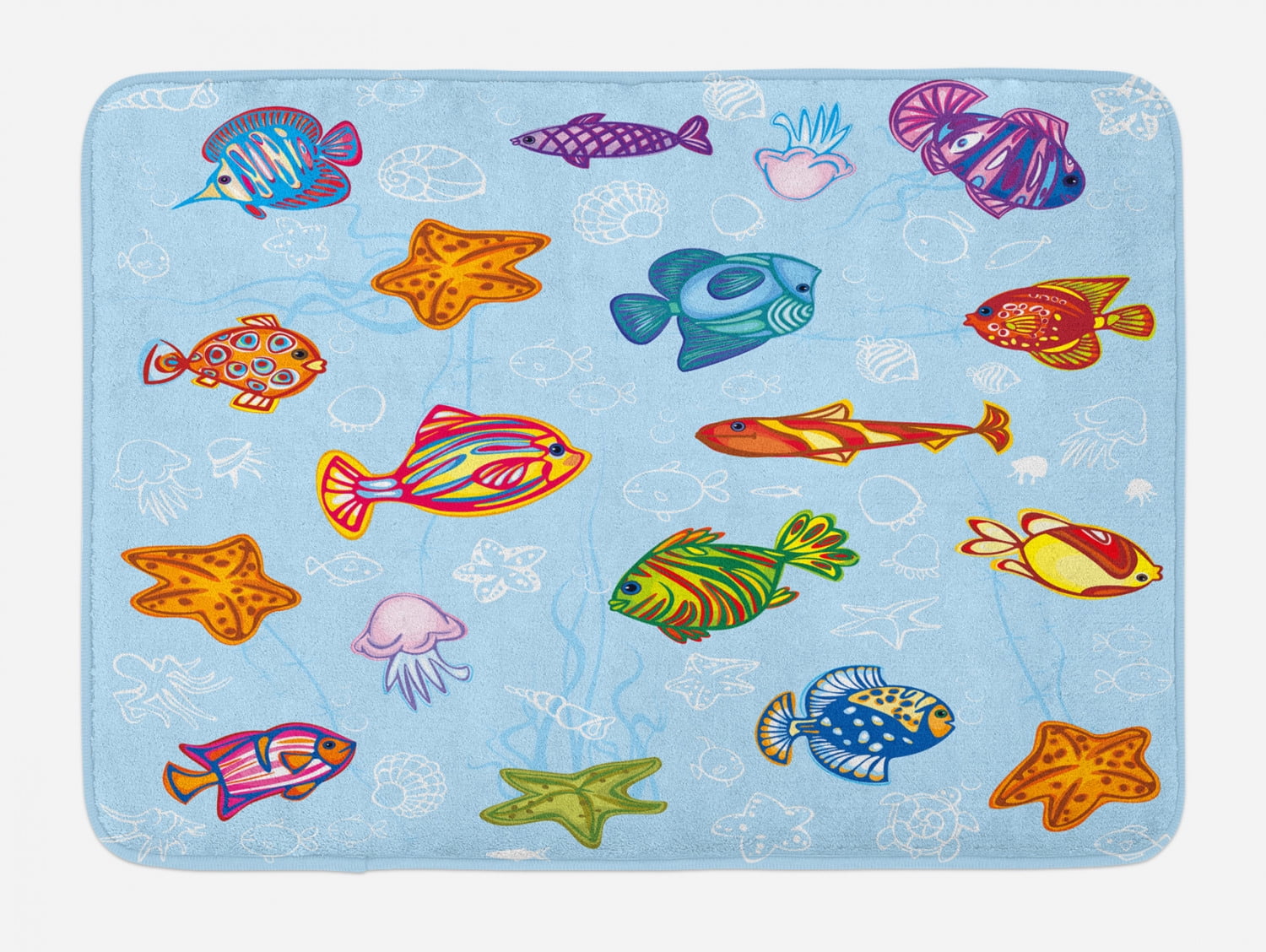 Ocean Bath Mat, Types of Fish in Deep Sea Navy Nautical Life Seahorse ...