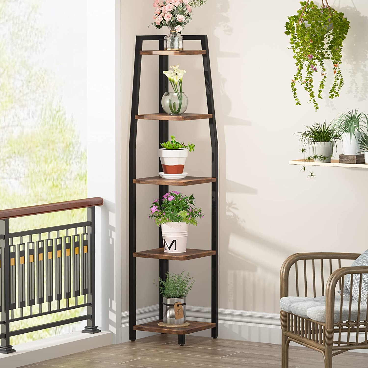 Buy Tribesigns 5-Tier Corner Shelf, 59 Inch Rustic Corner Bookshelf ...