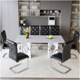 9-Piece Rectangular Dining Set, White Faux Marble Table & 8 Black PVC ...