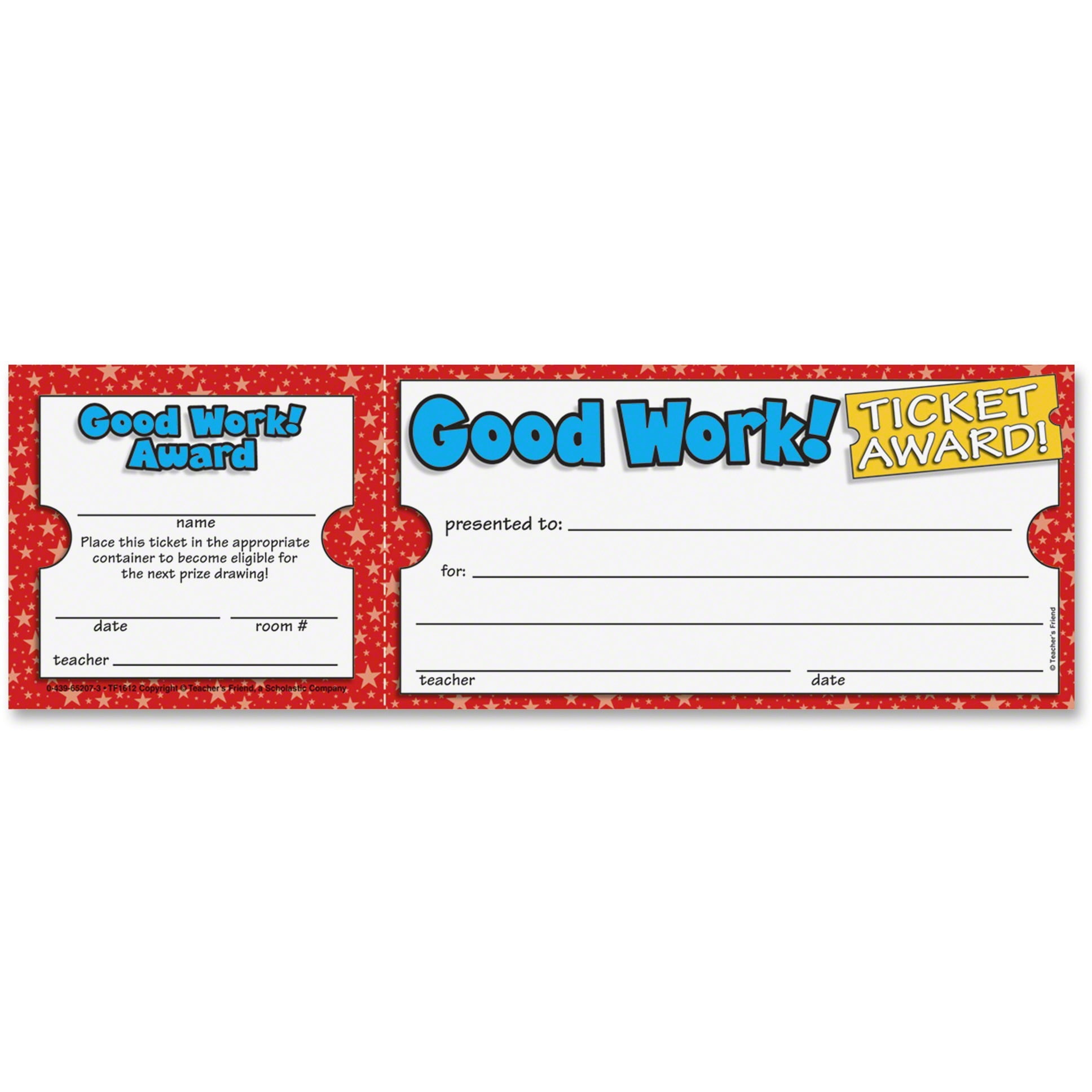 Scholastic, SHS0439652073, Res. Good Work Ticket Awards, 100 / Pack ...