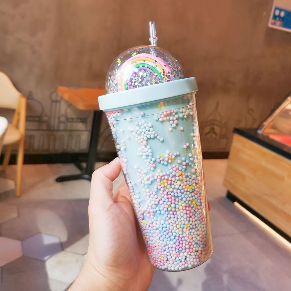 Reusable Plastic Tumbler With Dome Lids Bubble Rainbow Decor 2-Layer ...