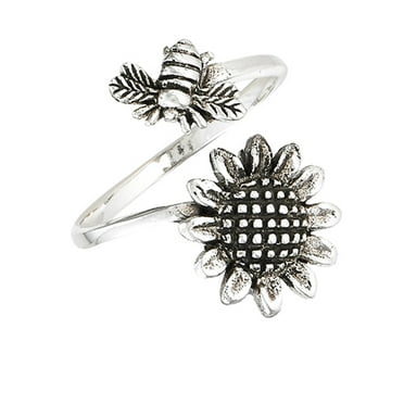 Peermont Peermont 18k White Gold Plated Floral Sunflower Ring - Walmart.com