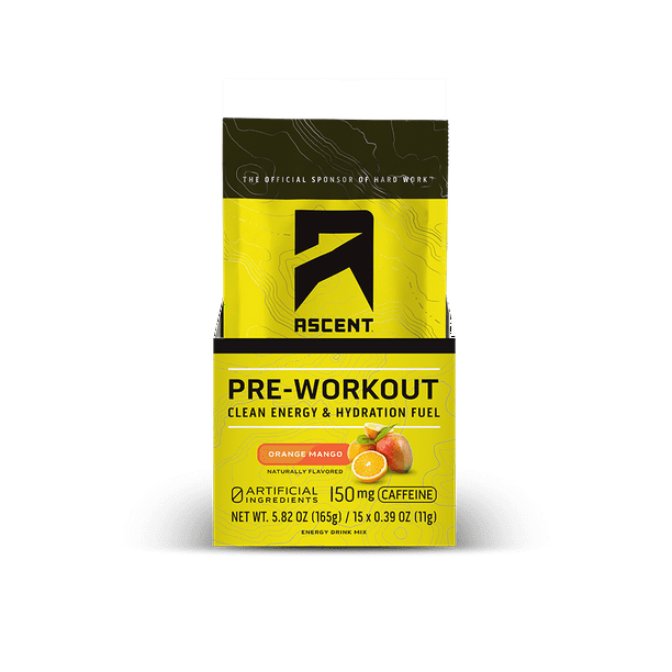 Ascent Pre-Workout Energy Drink Powder Mix, Orange Mango, .39 oz, 15 ...