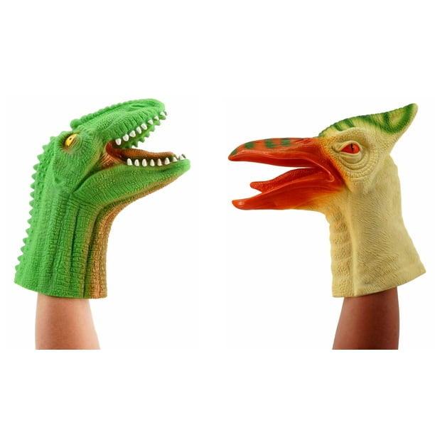Dinosaur Hand Puppets (2 Pack, Pterodactyl, Stegosaurus) Realistic Soft ...