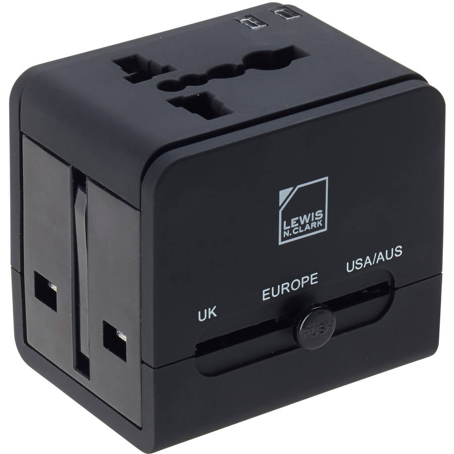 Global Adapter with Dual USB Charger, Black - Walmart.com