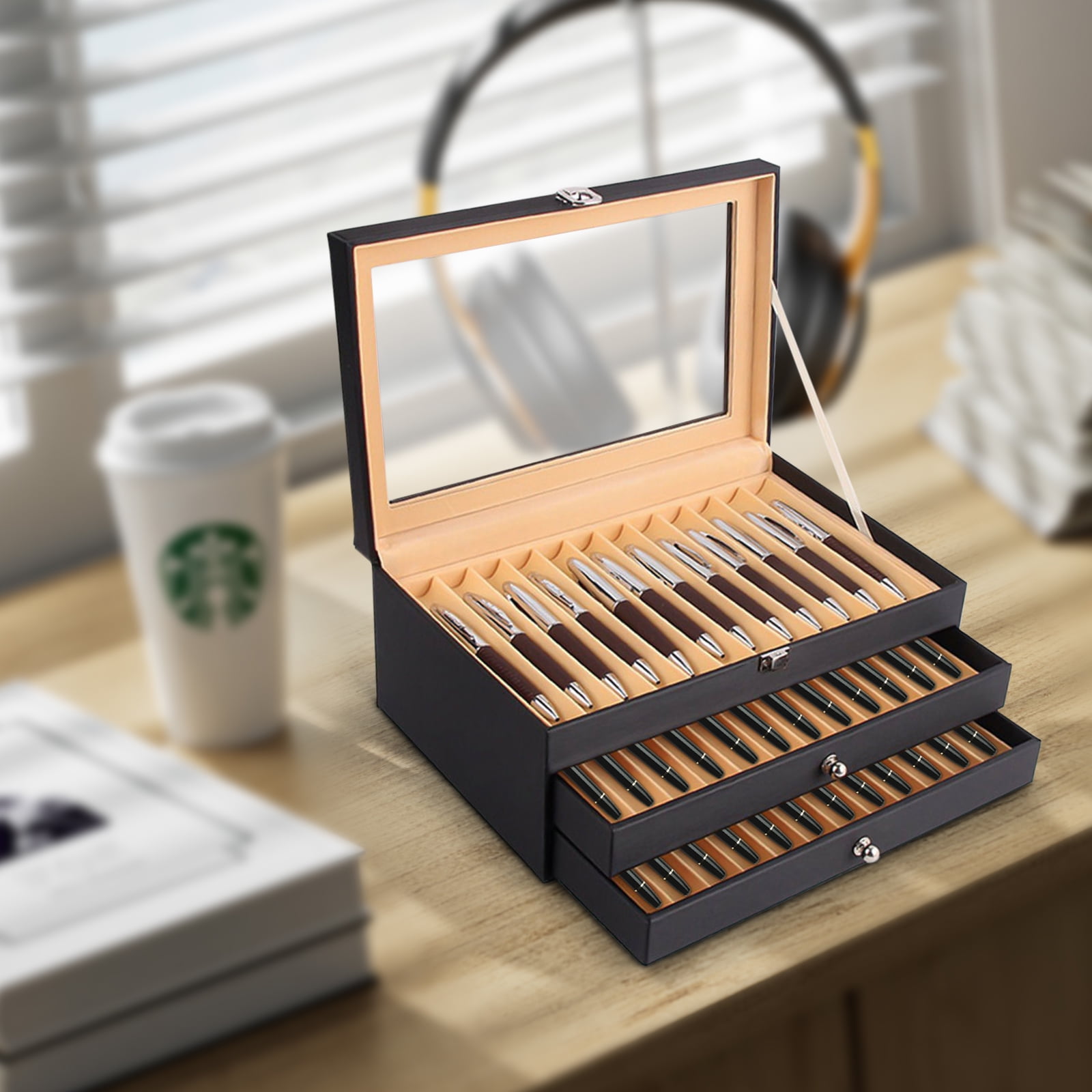 Fountain Pen Display Case Leather Storage Collector Organizer Box (36 ...
