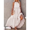 Anbech Women 2024 Ruffled Pleated Dress Flowy Long Sundress Sleeveless Boho Beach Party Dresses