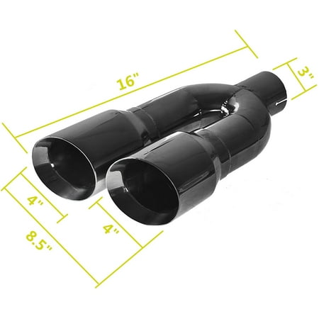 Black Dual Exhaust Tip 3 inch Inlet 4 inch Outlet Stainless Steel 16 ...