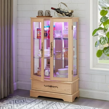 Miekor Furniture Walnut Corner Curio Cabinet with Lights, Adjustable ...