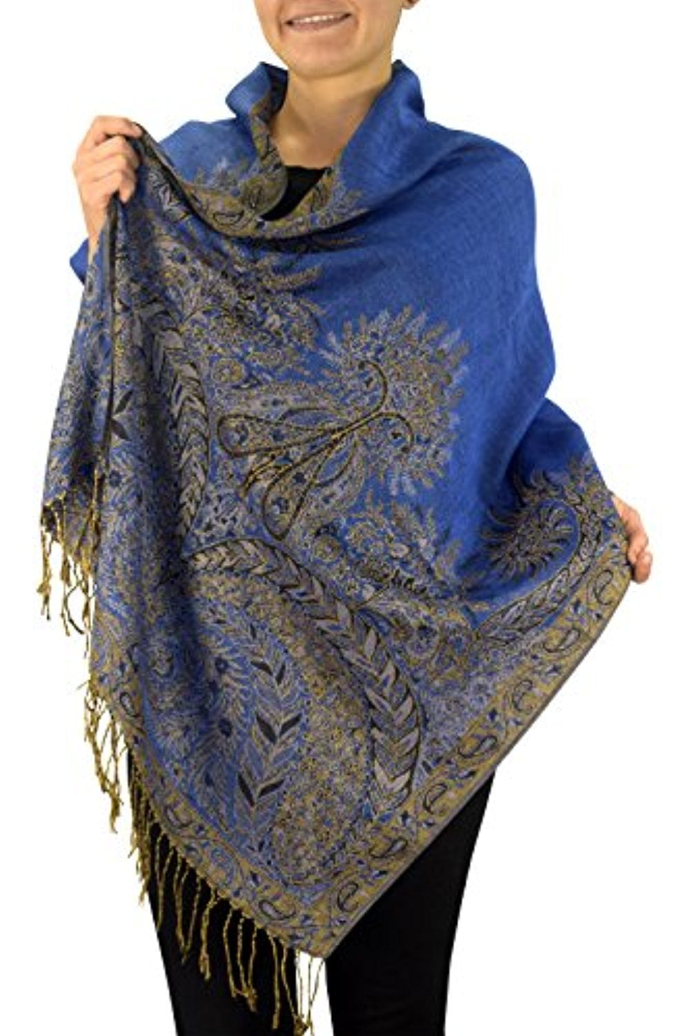 Peach Couture Soft Vintage Persian Paisley Printed Solid Pashmina Shawl ...