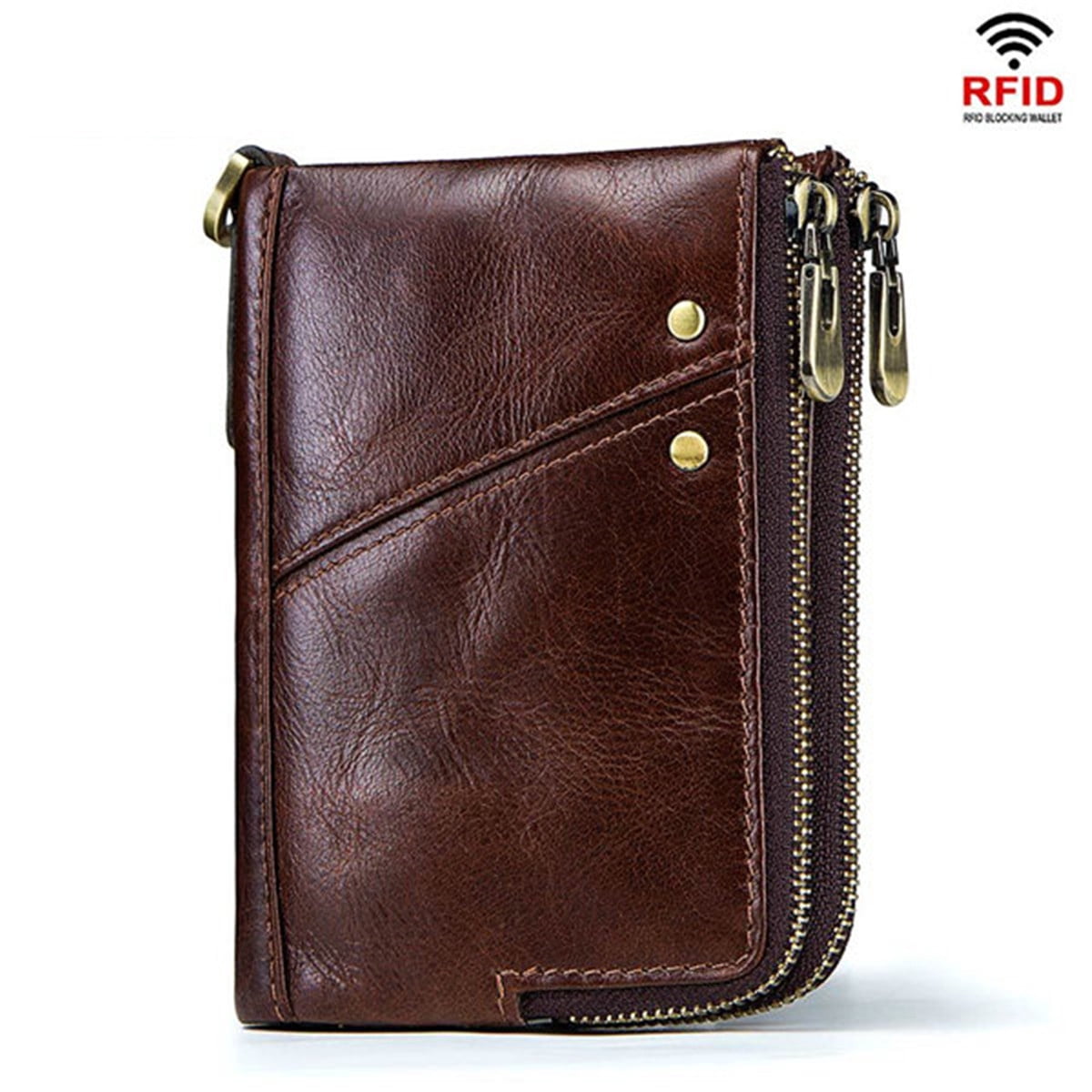 Men RFID Genuine Leather 12 Card Slot Holder Cash Coin Wallet Zipper ...