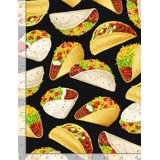 Timeless Treasures Food Tacos Tossed Black 100% Cotton Fabric by The ...