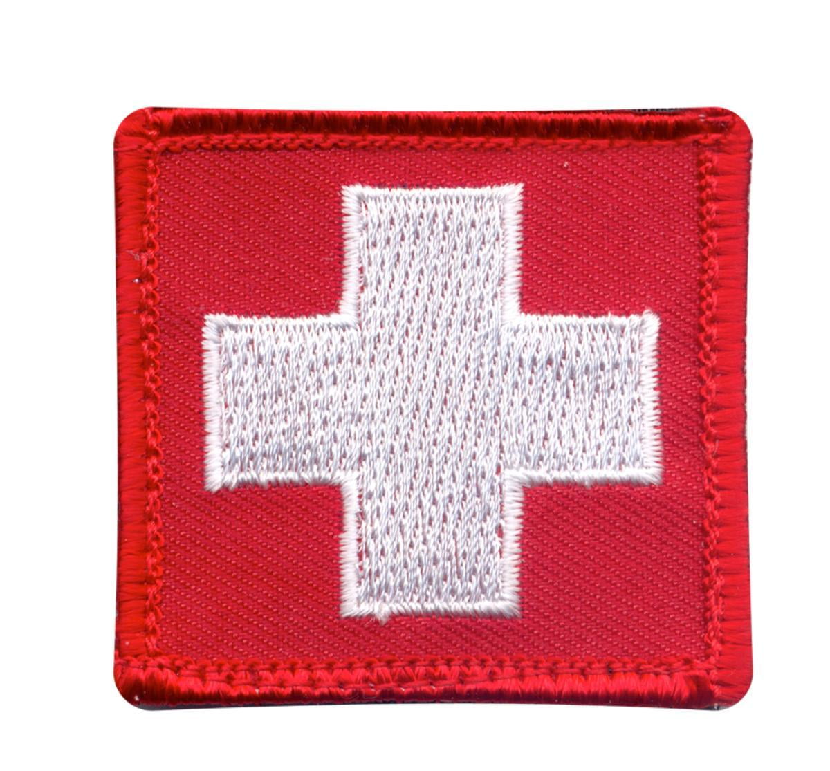 White Cross Medic Patch/First Aid Symbol w/Hook Backing, 1 7/8" x 1 7/8 ...