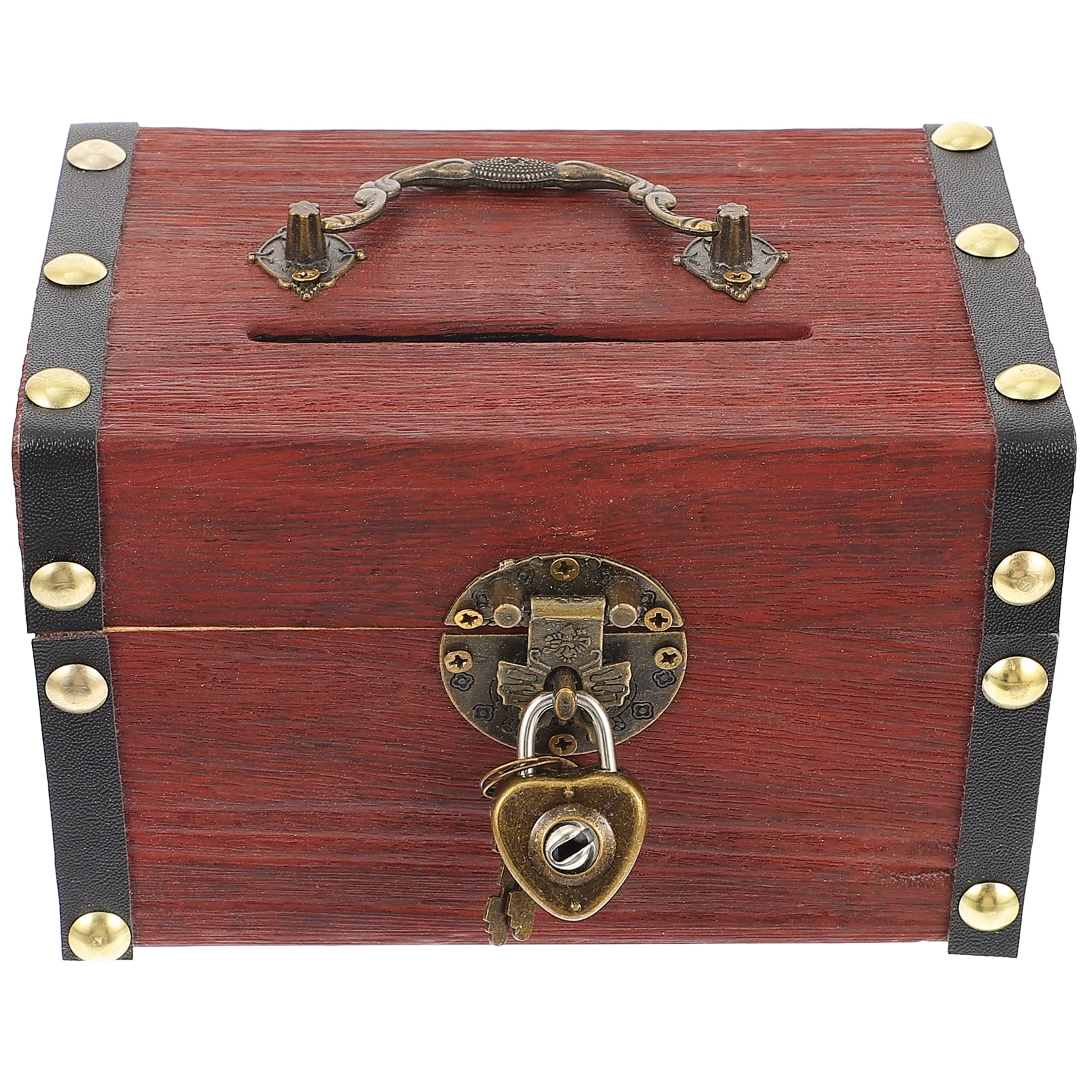 OUNONA S/M/L/Wooden Piggy Bank Treasure Chest Savings For Coins Cash ...