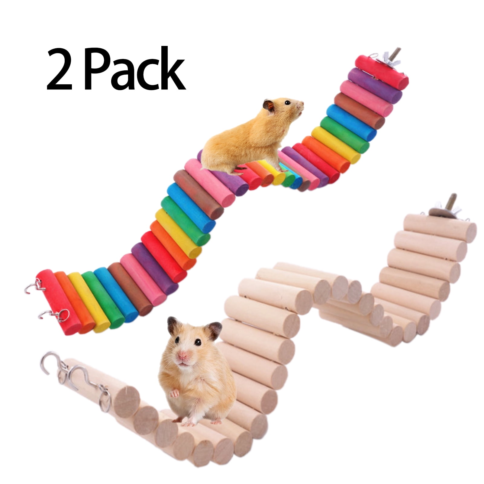 CHBORLESS 2 Pack Hamster Suspension Bridge Toy, Wooden Ladder for Small ...