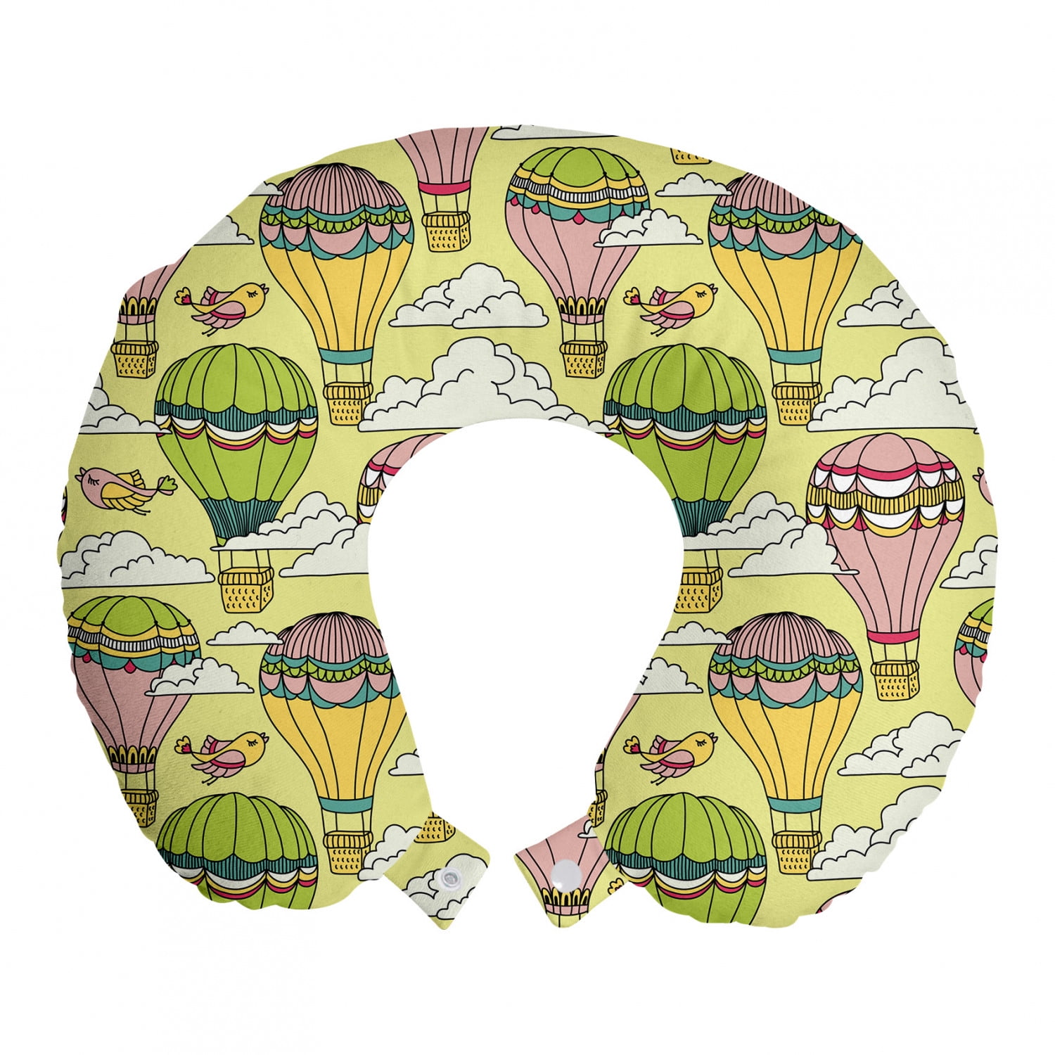 Doodle Travel Pillow Neck Rest, Cartoon Style Colorful Illustration of ...