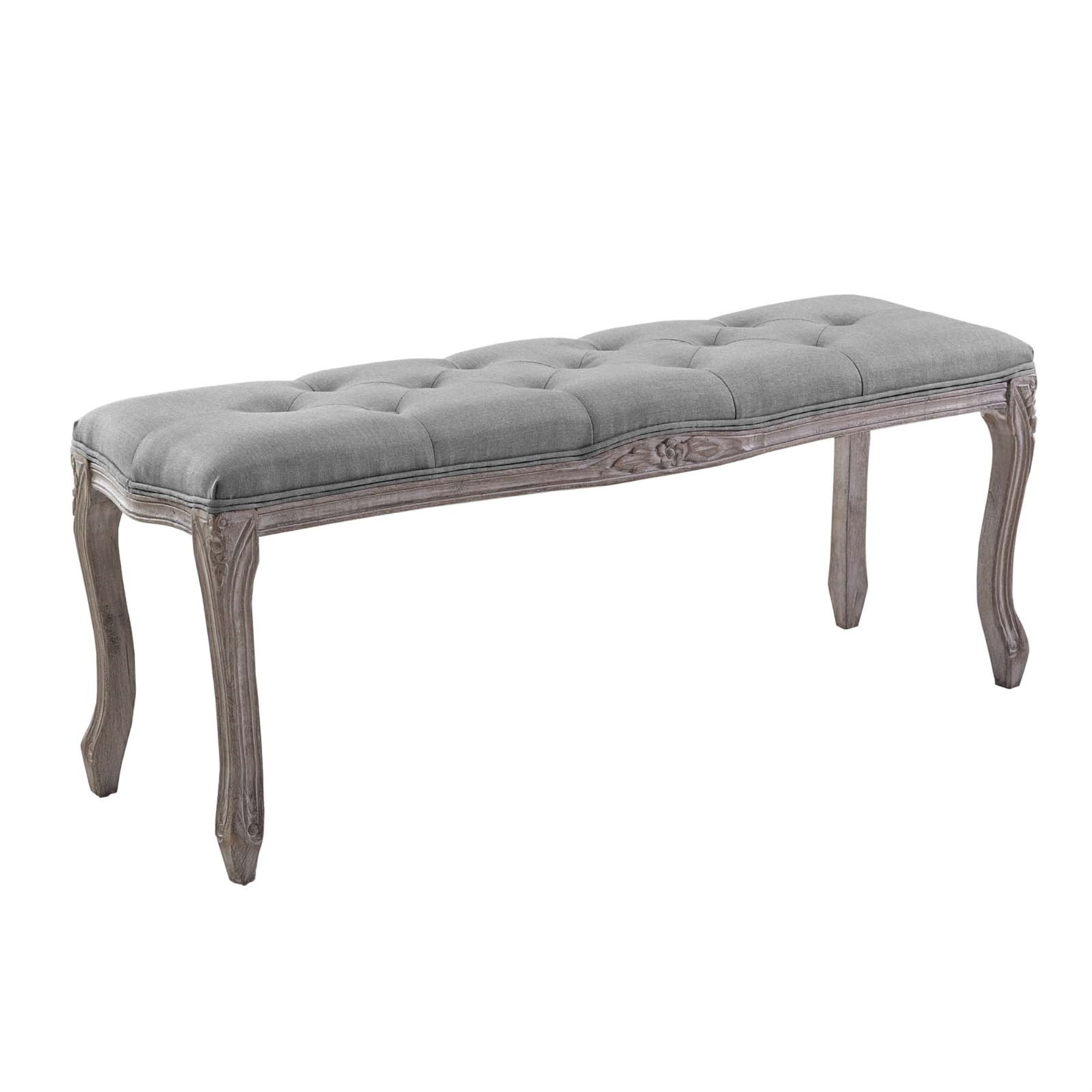 Elegant Vintage French Light Grey Upholstered Bench with Fluted Frame ...