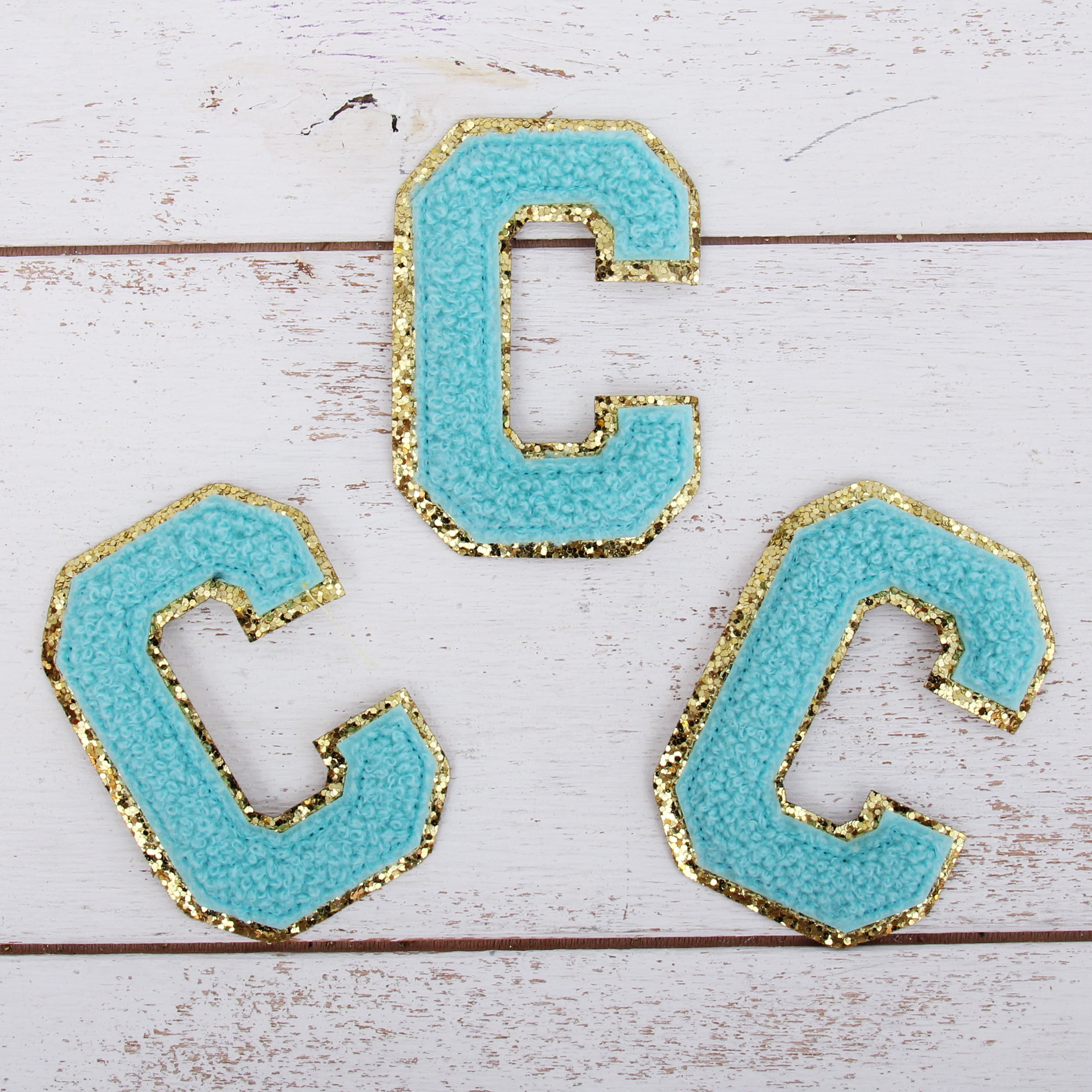 3 Pack Chenille Iron On Glitter Varsity Letter "C" Patches - Blue ...