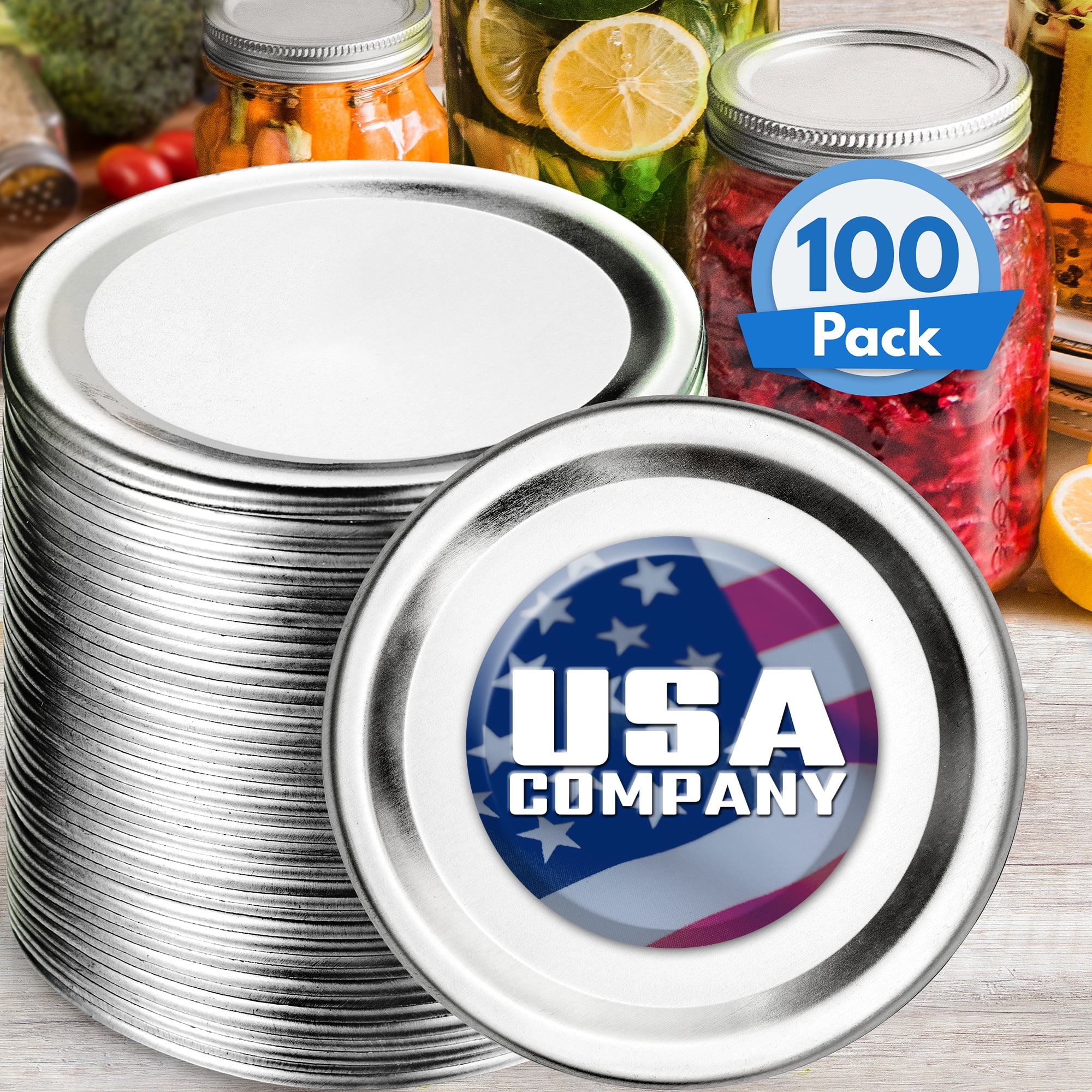 Canning Lids 100 ct. for Mason Jars, Regular-Mouth Size (70 mm) with ...
