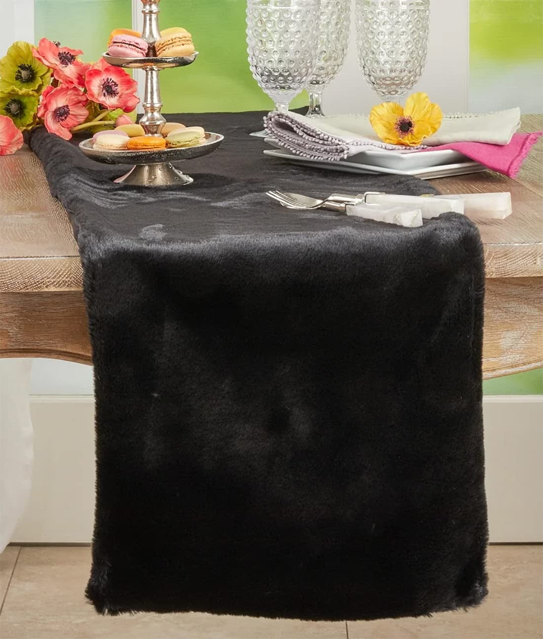 Fennco Styles Modern Solid Faux Rabbit Fur Table Runner 14" W x 72" L ...
