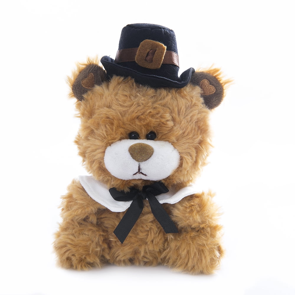 Plushland Stuffed Qbeba Pilgrim Bear – with Cute Hat and Collar – Plush ...