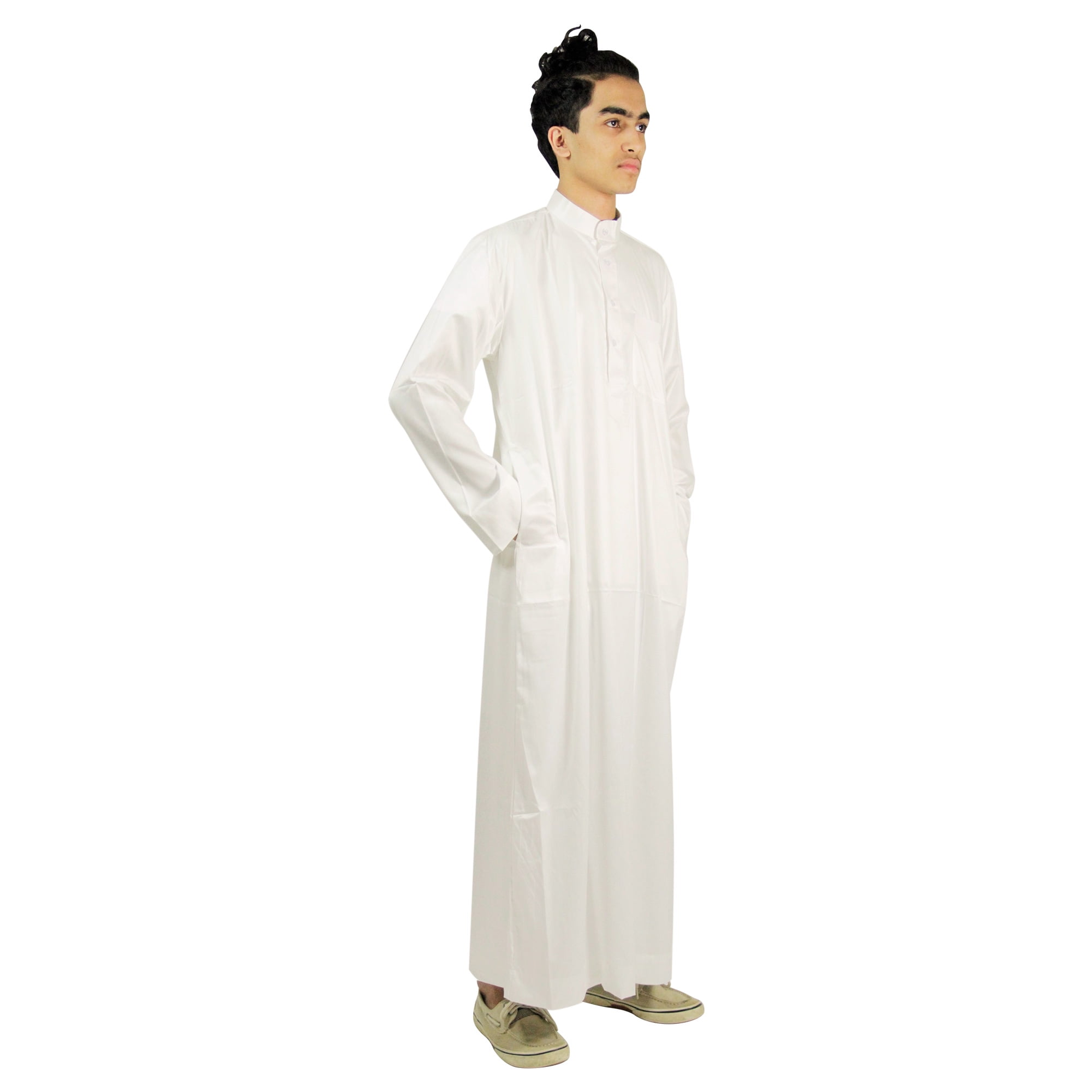 Long Sleeve Fitted Men's Formal Cream Thobe Polished Cotton Arab Robe ...