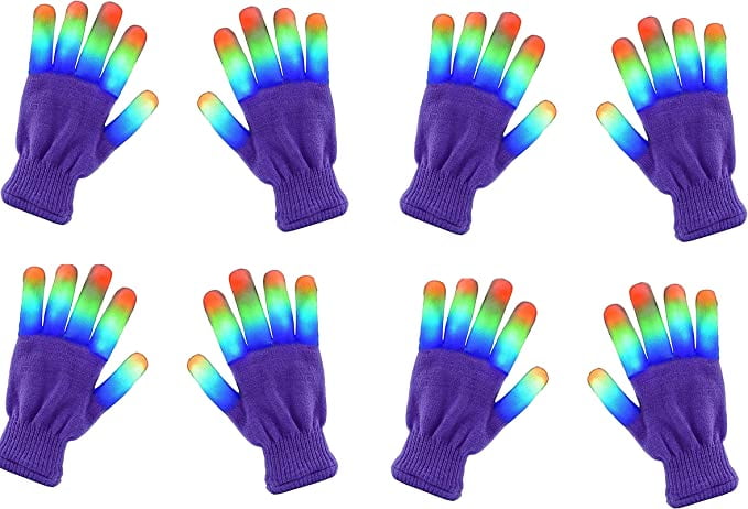 4 Pairs LED Gloves, Finger Light Up Gloves Flashing Rave Gloves with 6 ...