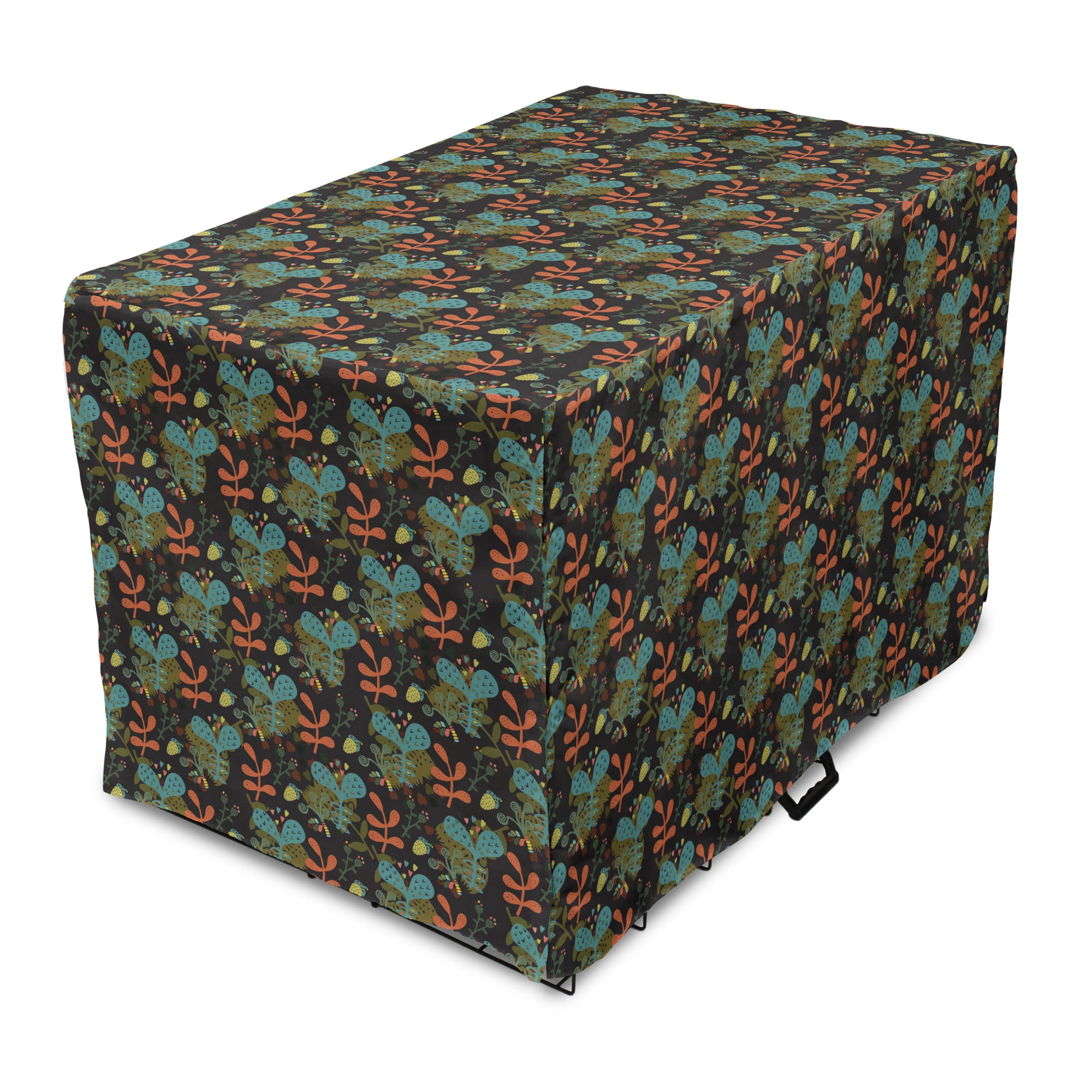 Autumn Dog Crate Cover, Vibrant Tones Scandinavian Pattern Leaves Art ...