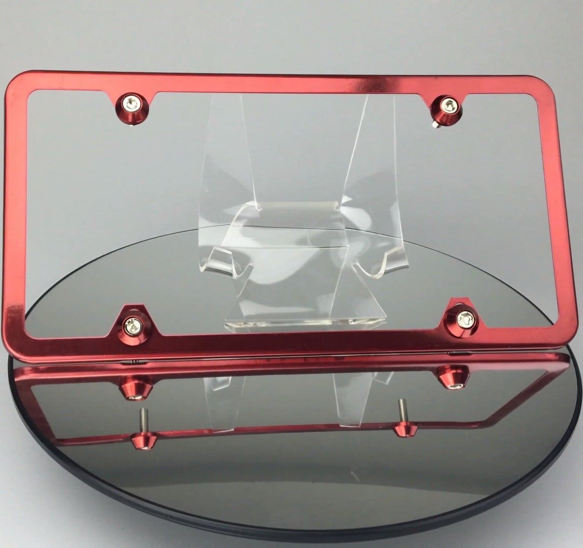 Slim 4 Holes Style Powder Coated Candy Red Stainless Steel License ...