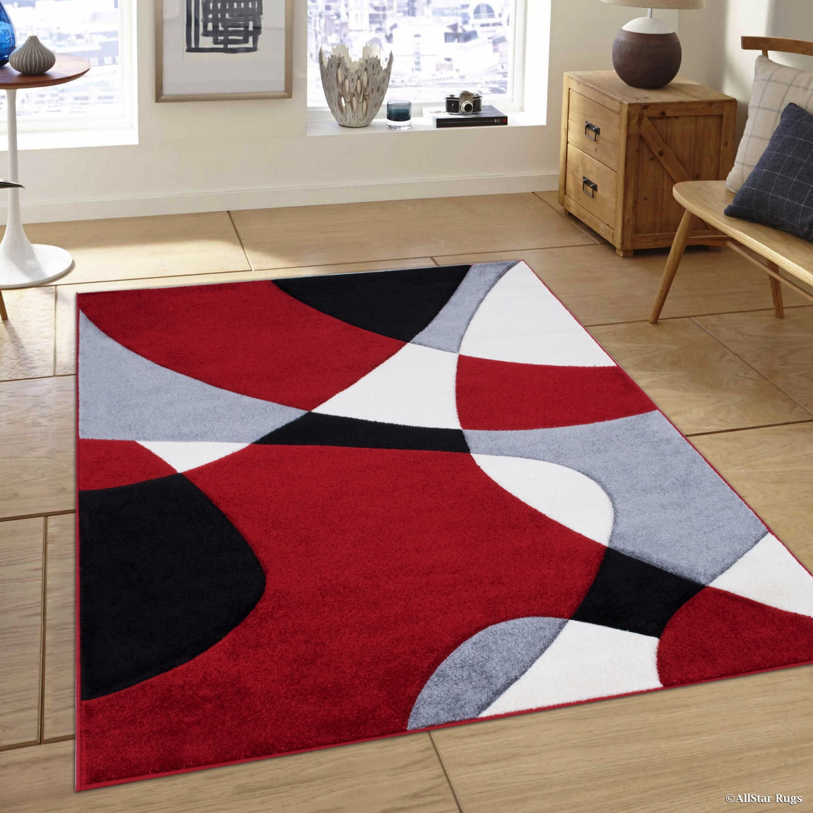 Allstar Red Modern Geometric Formal Abstract Design Area Rug (7' 9" x ...