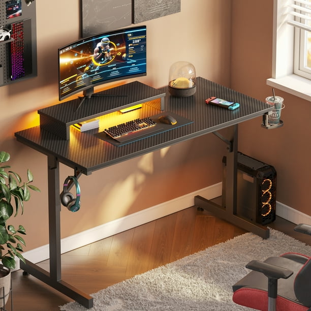 Bestier 42" Gaming Desk with LED Lights, Computer Desk with Monitor ...