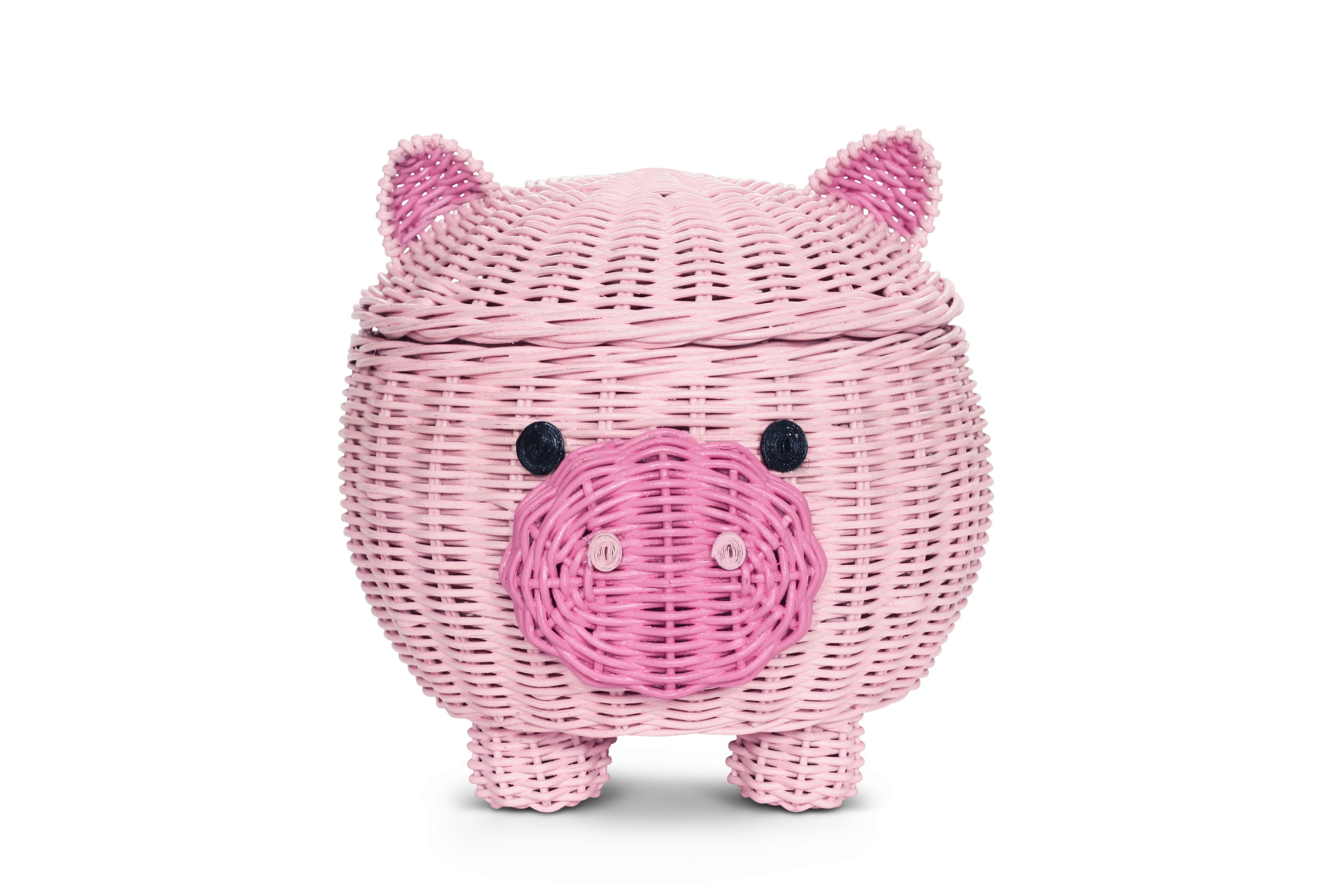 Large Pig Rattan Storage Basket With Lid Hand Woven Shelf Organizer ...