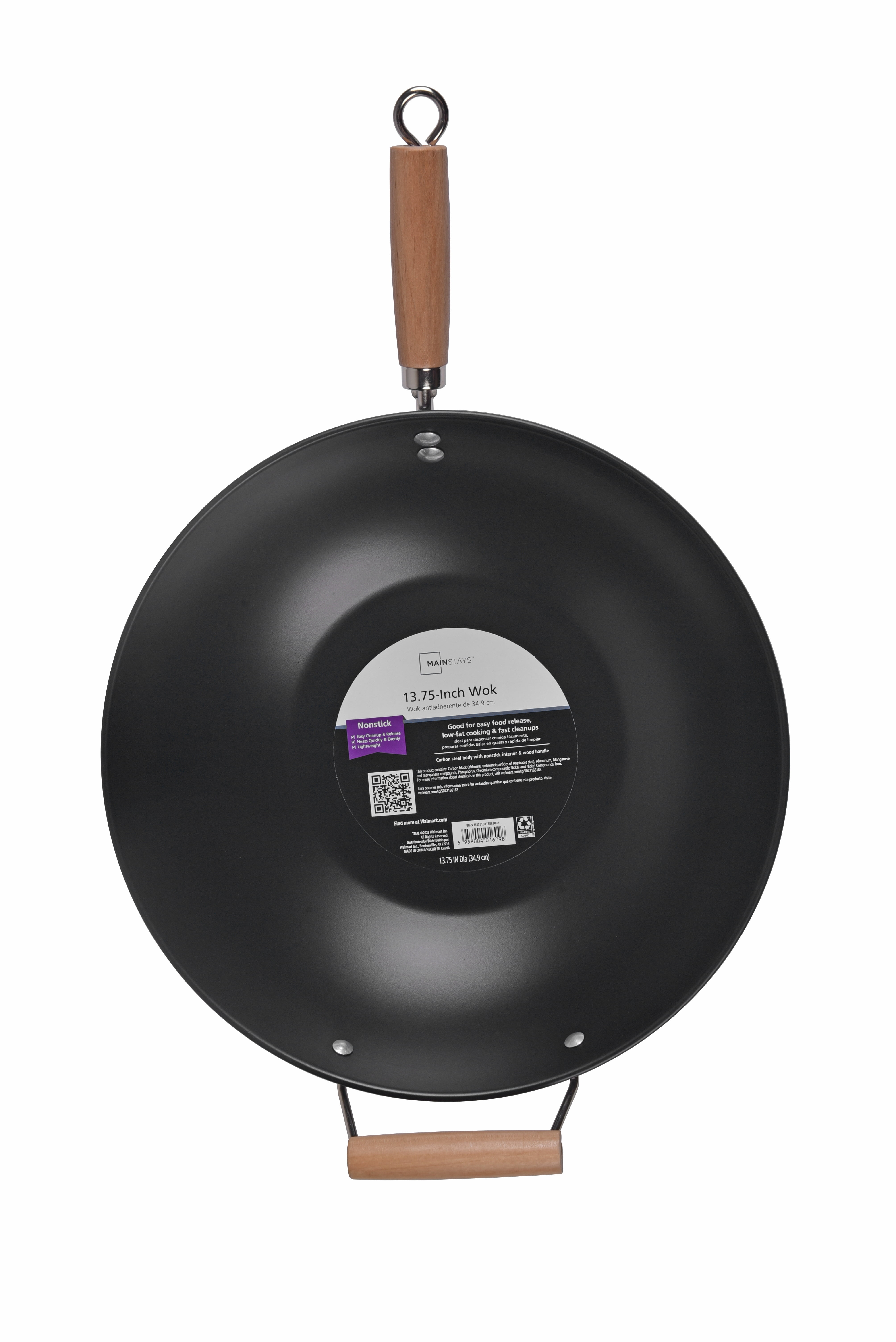 Mainstays Easy clean hand wash recommended Carbon Steel Non Stick NS Wok