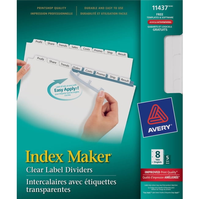 Avery Index Maker Label Dividers Clear 5 Pk 8 Tab 11437 Pack Of 10 ...
