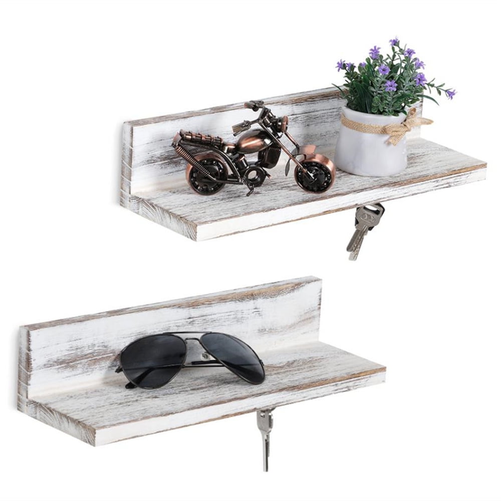 Wall Mounted Organizer Magnetic Wood Key Ring Holder & Shelf for ...