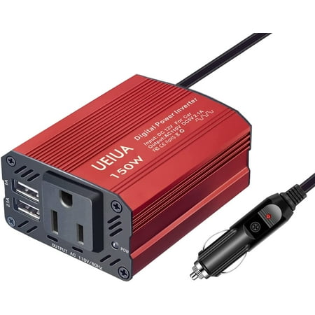 150W Car Power Inverter with 1 DC 12V to 110V AC Outlet Converter and 2 ...